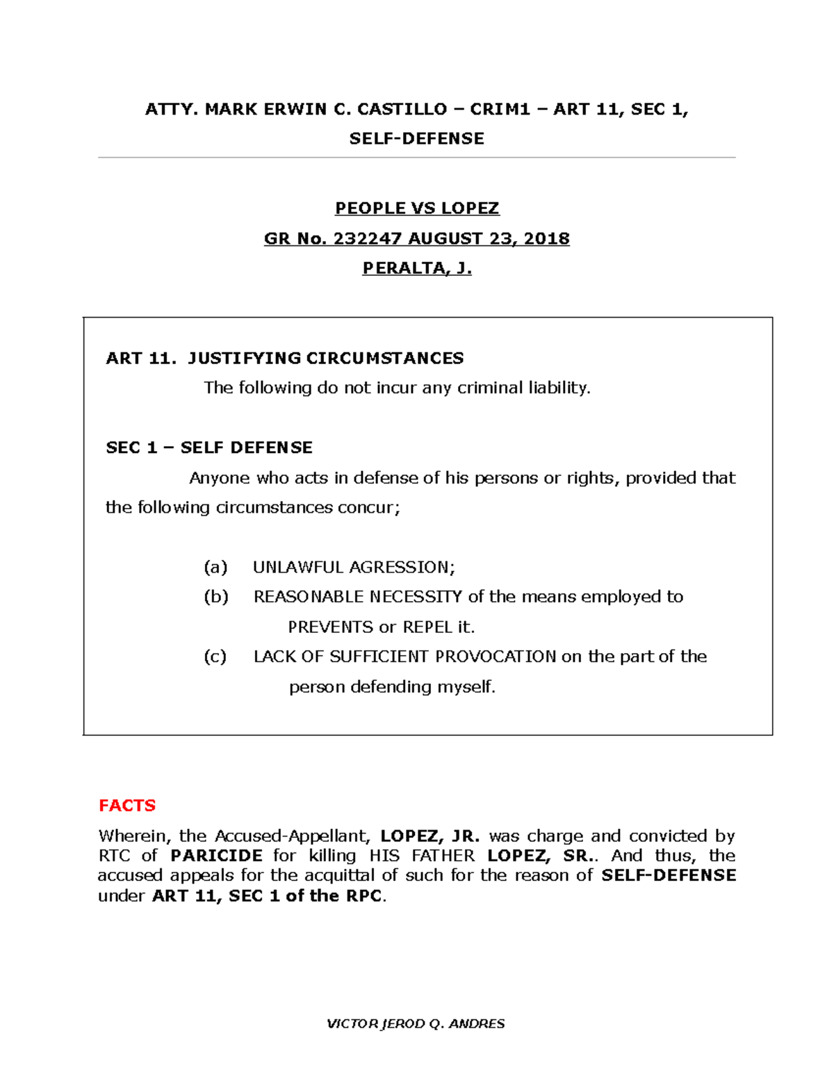 (1) CD People VS Lopez = - NONE - ATTY. MARK ERWIN C. CASTILLO – CRIM1 ...