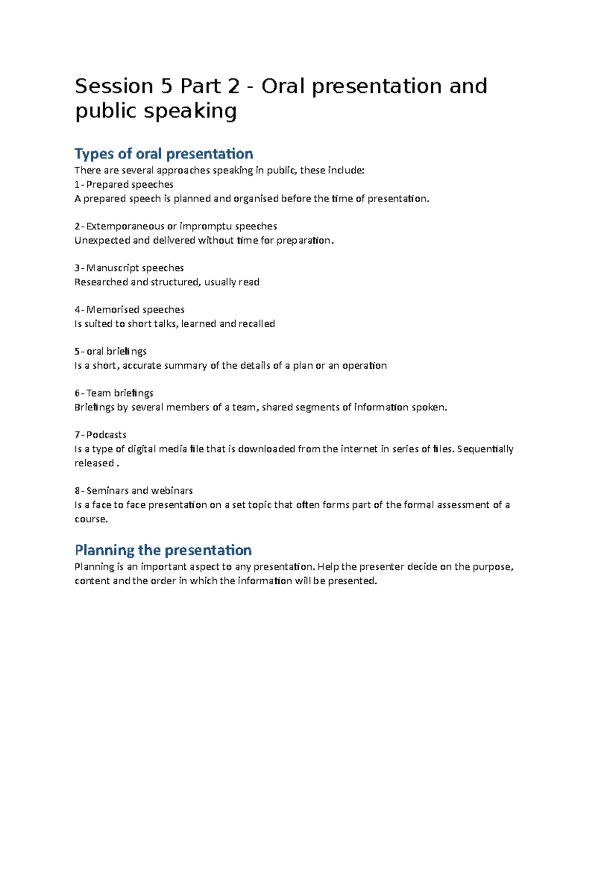 Session 5 Part 2 - Oral presentation and public speaking - Session 5 ...