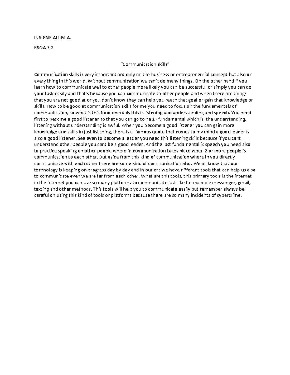 Insigne Aljim A. Entrep - INSIGNE ALJIM A. BSOA 3- “Communication ...