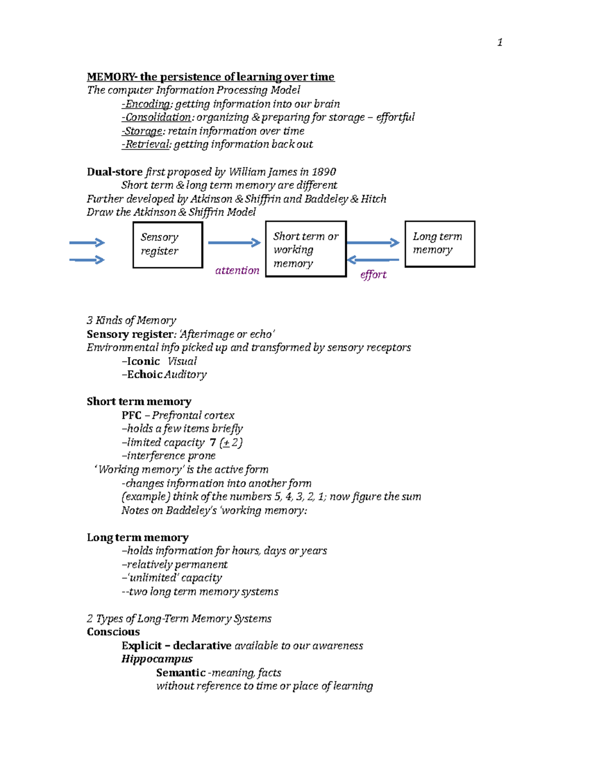 Memory Lecture Outline - MEMORY- the persistence of learning over time ...