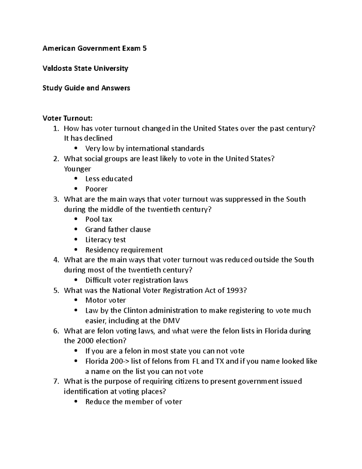 American Government Study Guide Exam 5 - American Government Exam 5 ...