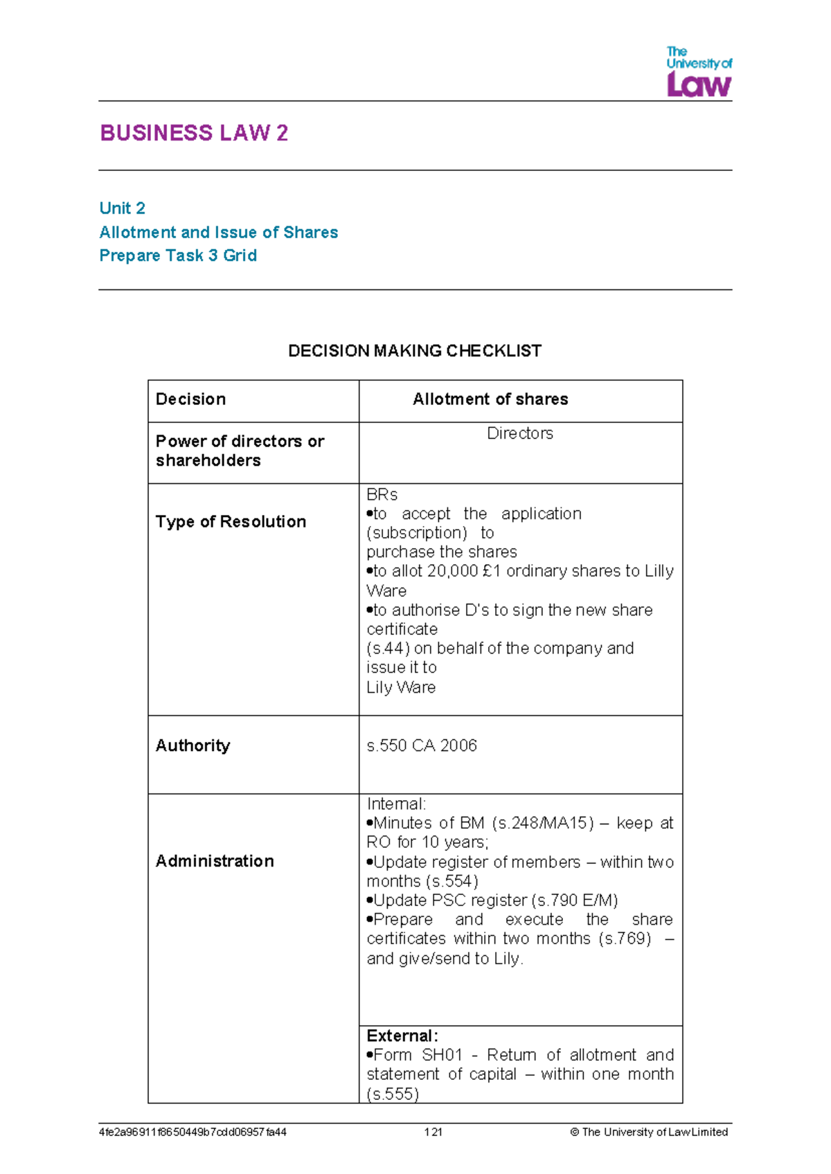 Business Law 2 Unit 2 Prep 3 - BUSINESS LAW 2 Unit 2 Allotment and ...