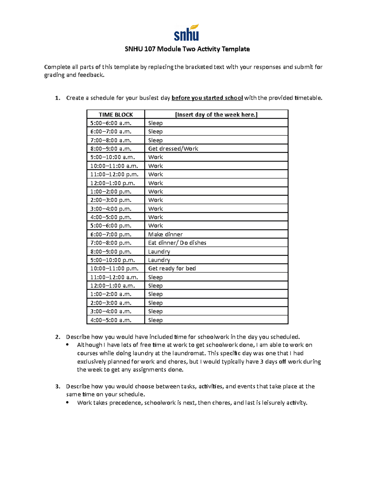 Module 2 Assignment - Completed - SNHU 107 Module Two Activity Template ...