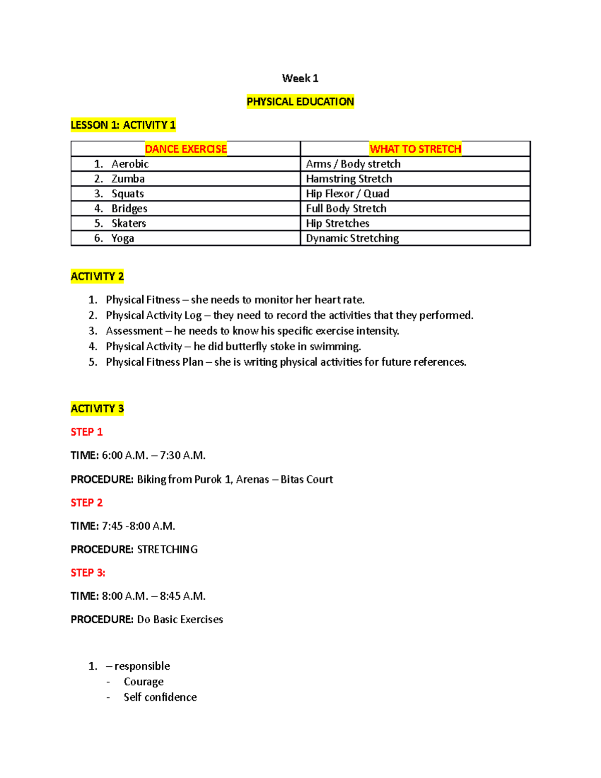 PE-Module-Activities - Week 1 PHYSICAL EDUCATION LESSON 1: ACTIVITY 1 ...