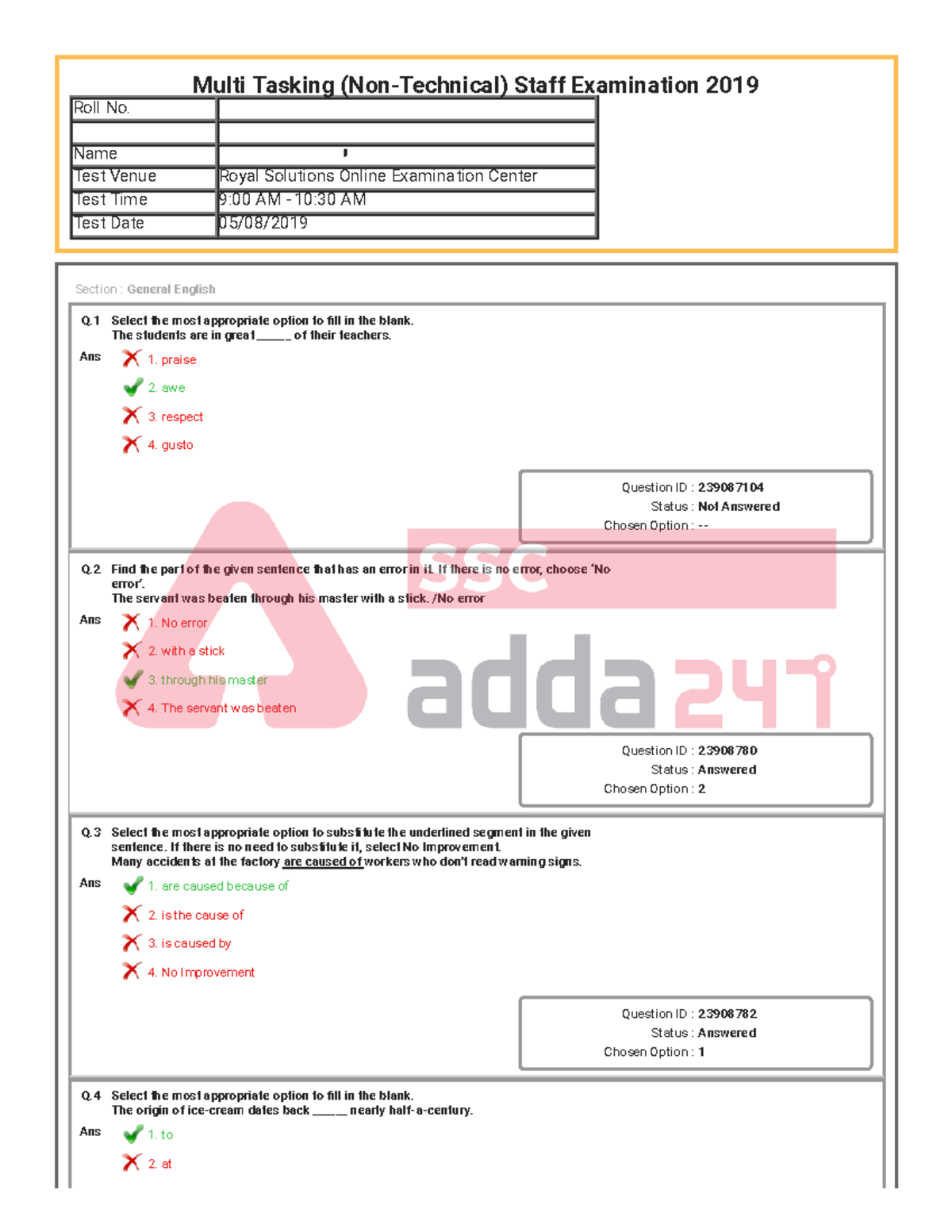 5s1 - Staff Selection Commission Answer key 2019 - Q Select the most ...