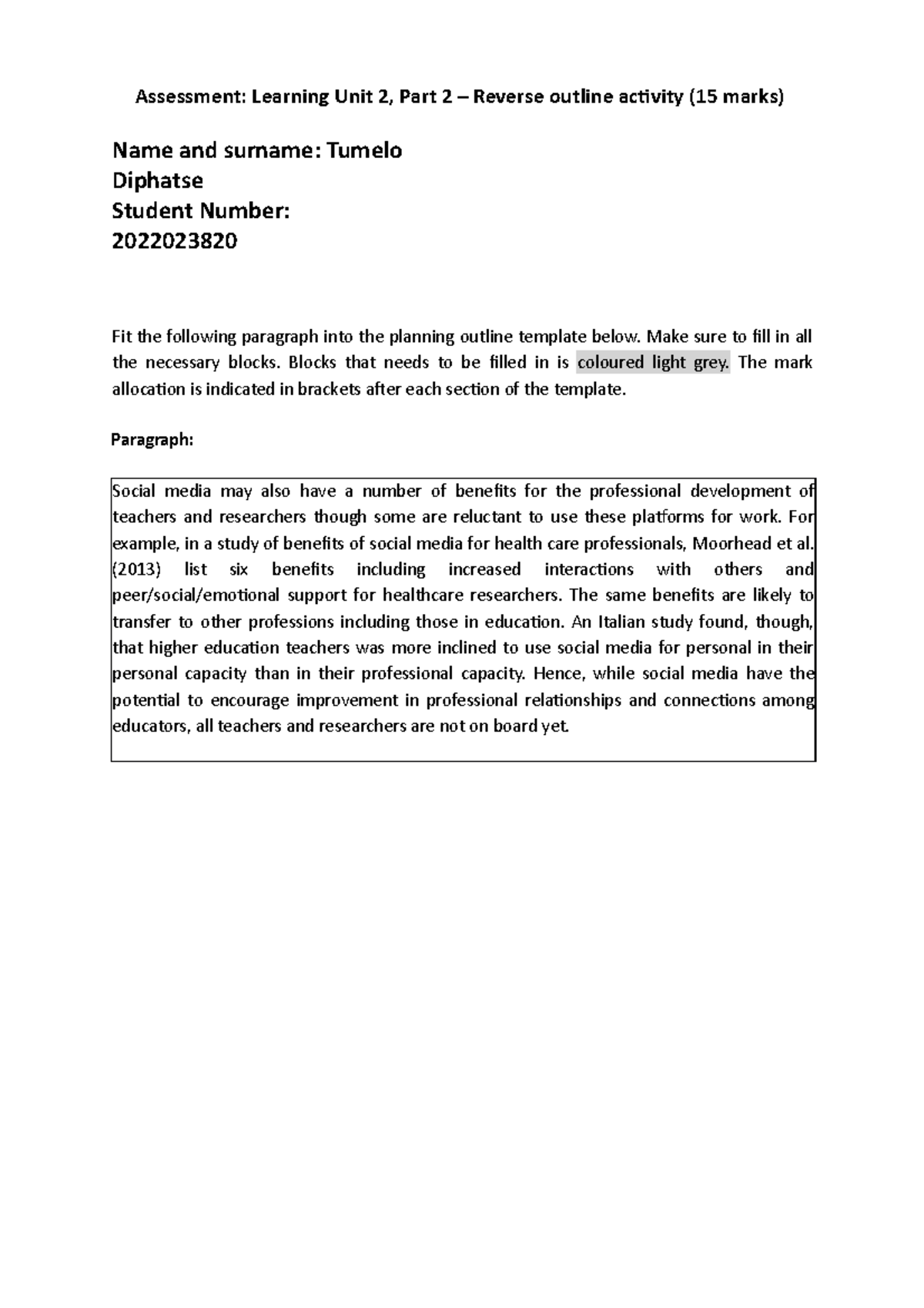 Unit 2 Part 2 Reverse outline template PDF - Assessment: Learning Unit ...