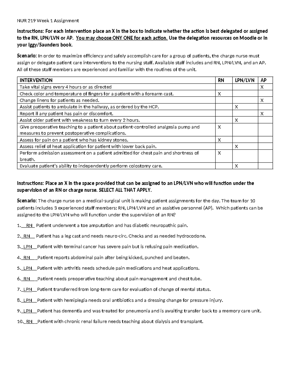 NUR 219 Week 1 Assignment. 2024- Completed - NUR 219 Week 1 Assignment Instructions: For each ...