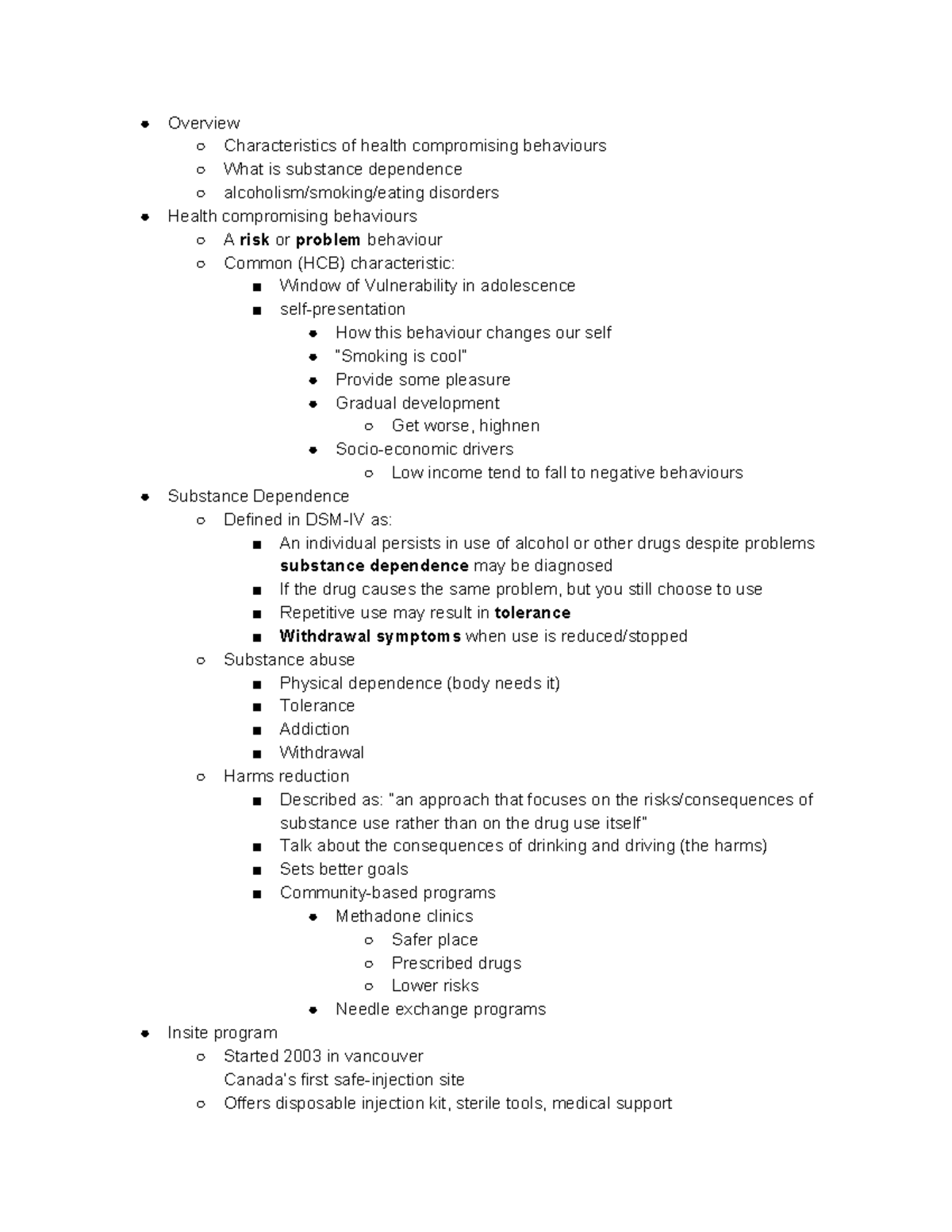 PSYC 2301 Lecture 5 - Overview Characteristics of health compromising ...