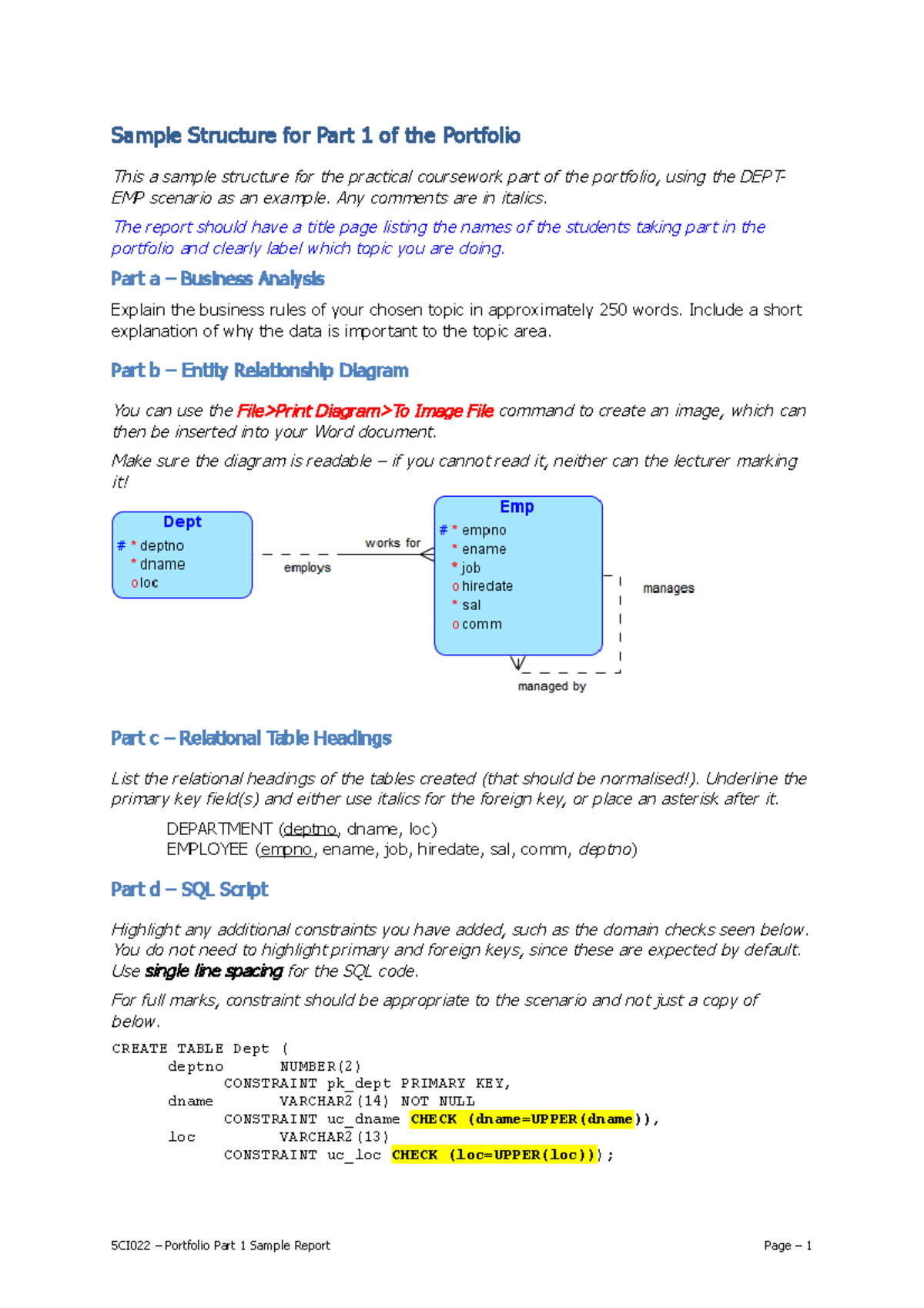 5CI022 Sample Report Structure - Sample Structure for Part 1 of the ...