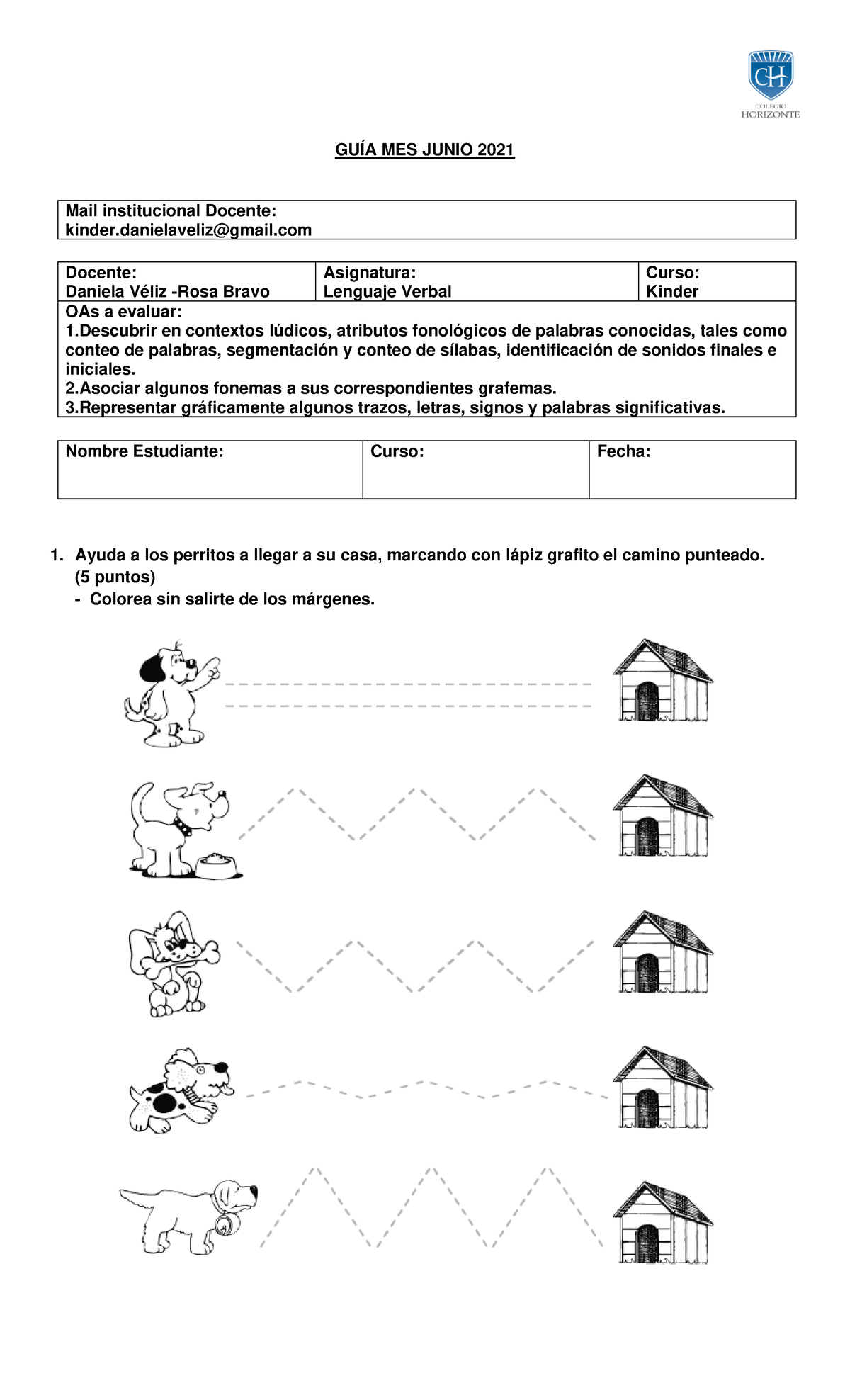 Kinder GUIA Lenguaje Junio - UNIOo GUÍA MES JUNIO 2021 Mail ...
