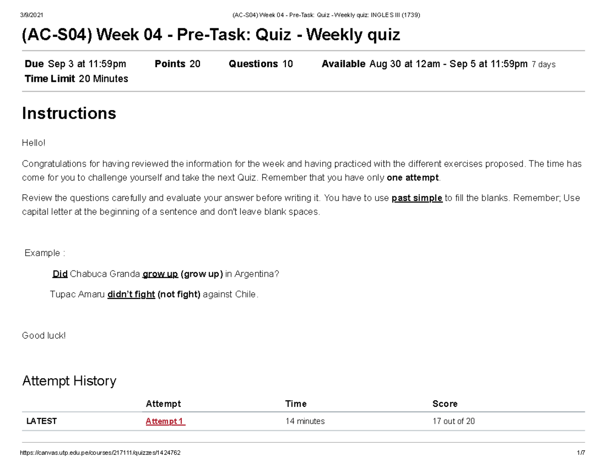 (AC-S04) Week 04 - Pre-Task Quiz - Weekly quiz Ingles III (1739) - (AC ...