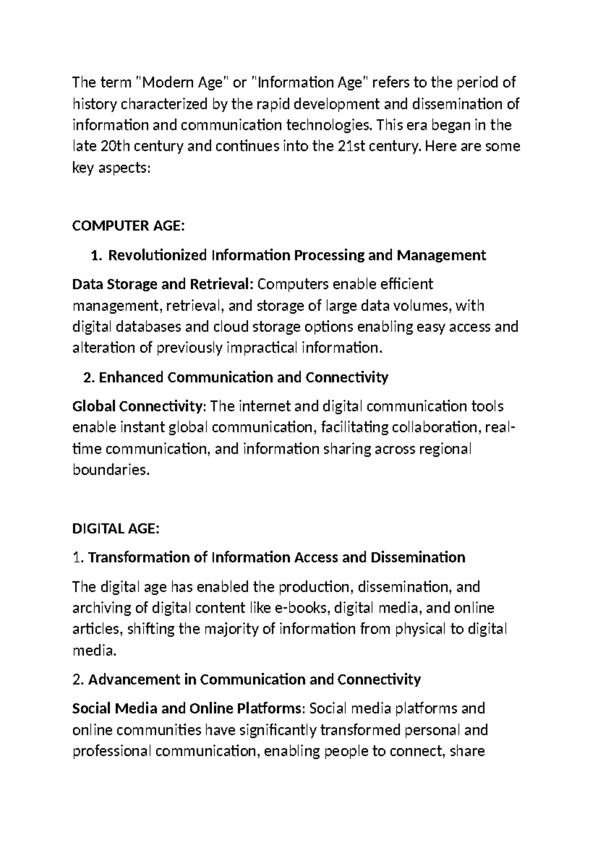 Modern AGE( Information AGE) - The term "Modern Age" or "Information ...