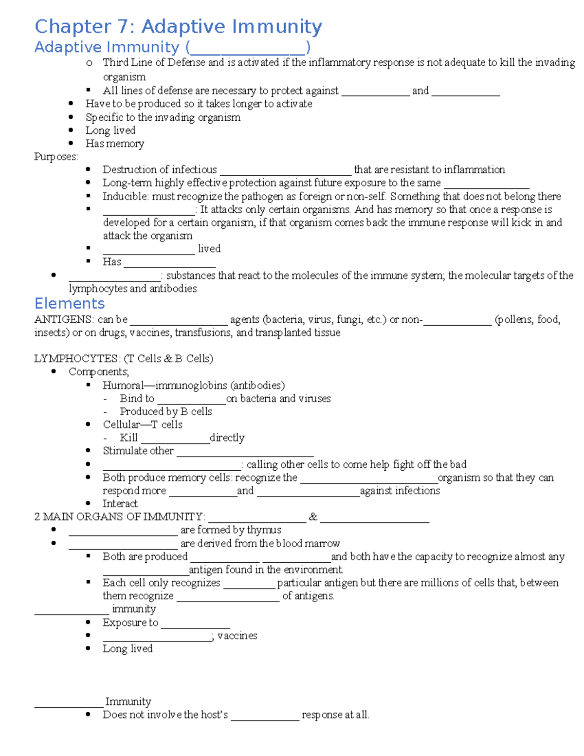 Chapter 7 Notes - Adaptive Immunity - Chapter 7: Adaptive Immunity ...