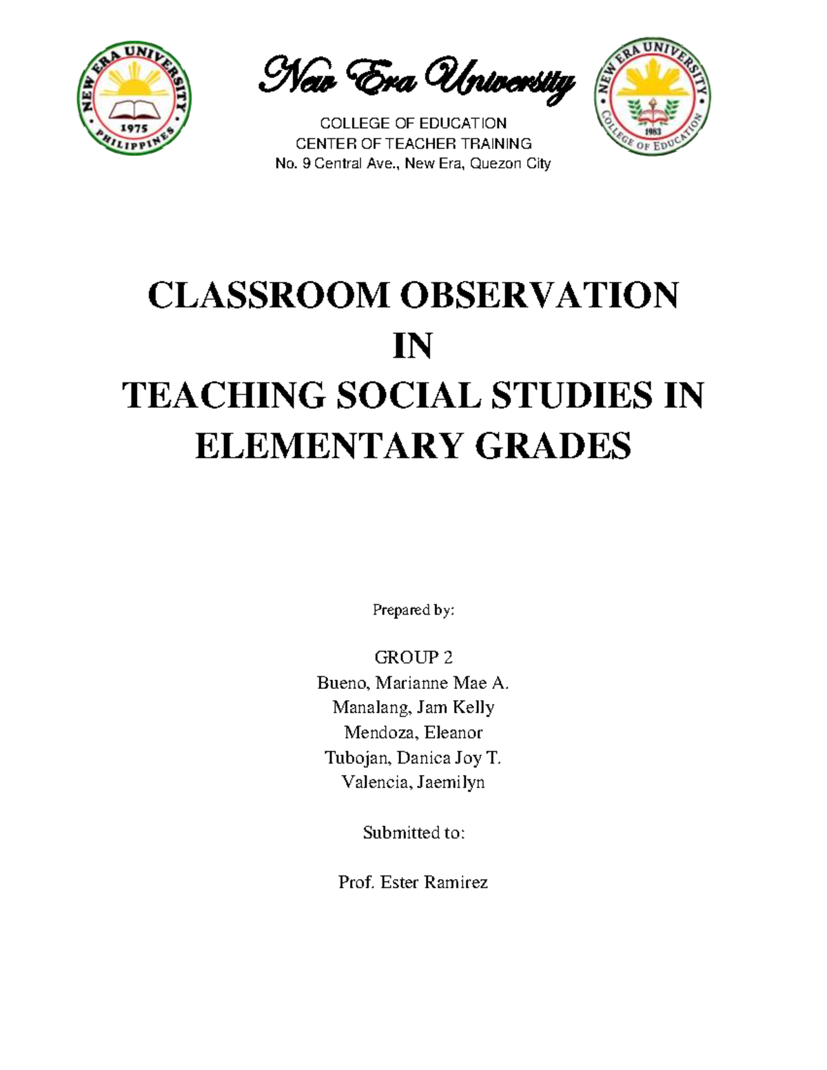 Group-2 Classroom- Observation Socstud - ####### COLLEGE OF EDUCATION ...