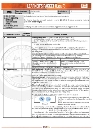 LeaP Math for Grade 10 Quarter 3 - W Learning Area Mathematics Grade ...