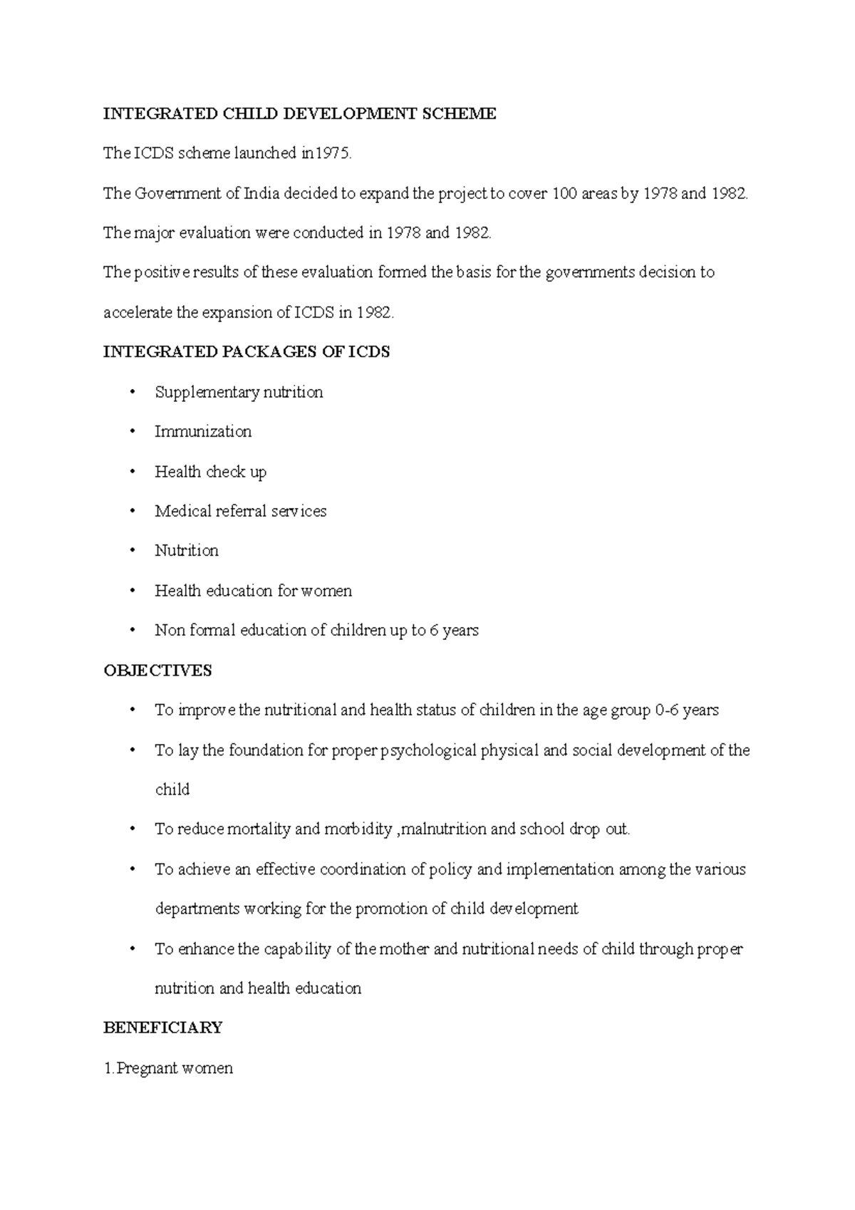 Integrated Child Development Scheme notes - INTEGRATED CHILD ...