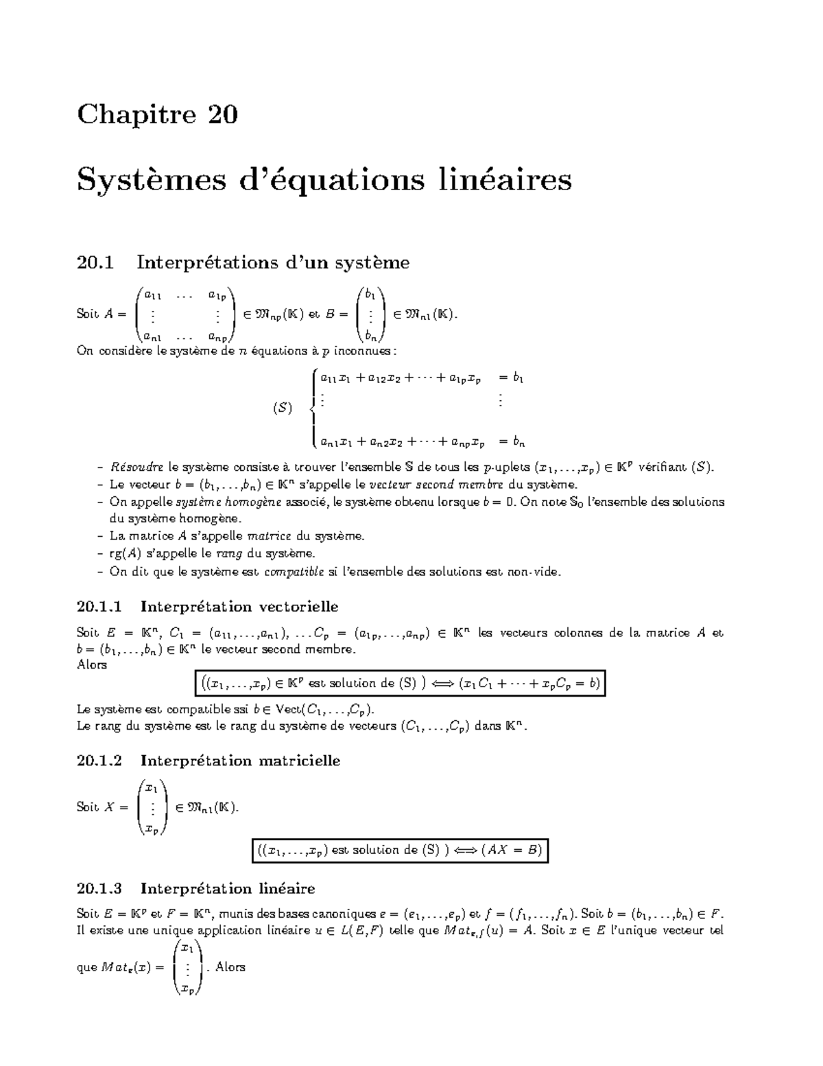 Systemes-equations-lineaires - Chapitre 20 Syst`emes d’ ́equations lin ...