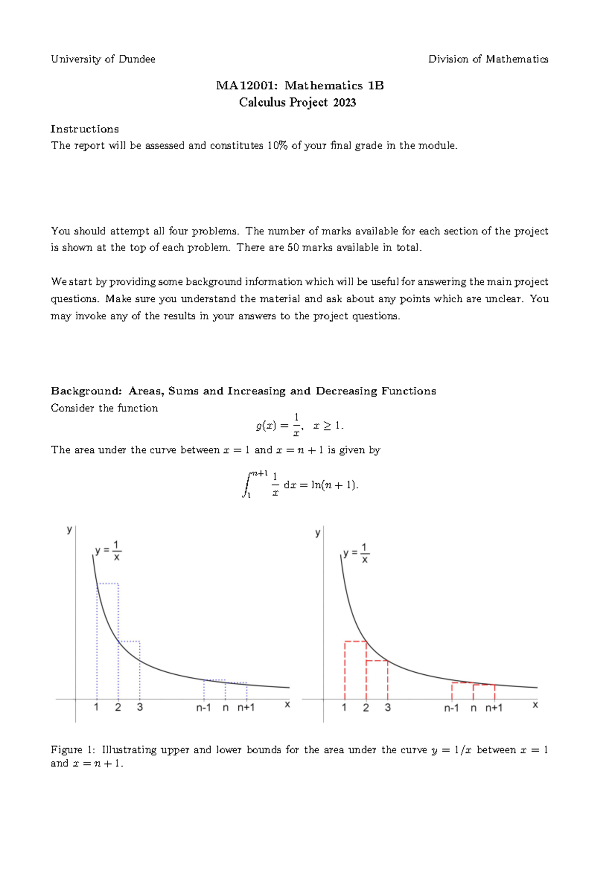 MA12001 Calculus Project 2023 - MA12001 - Dundee - Studocu