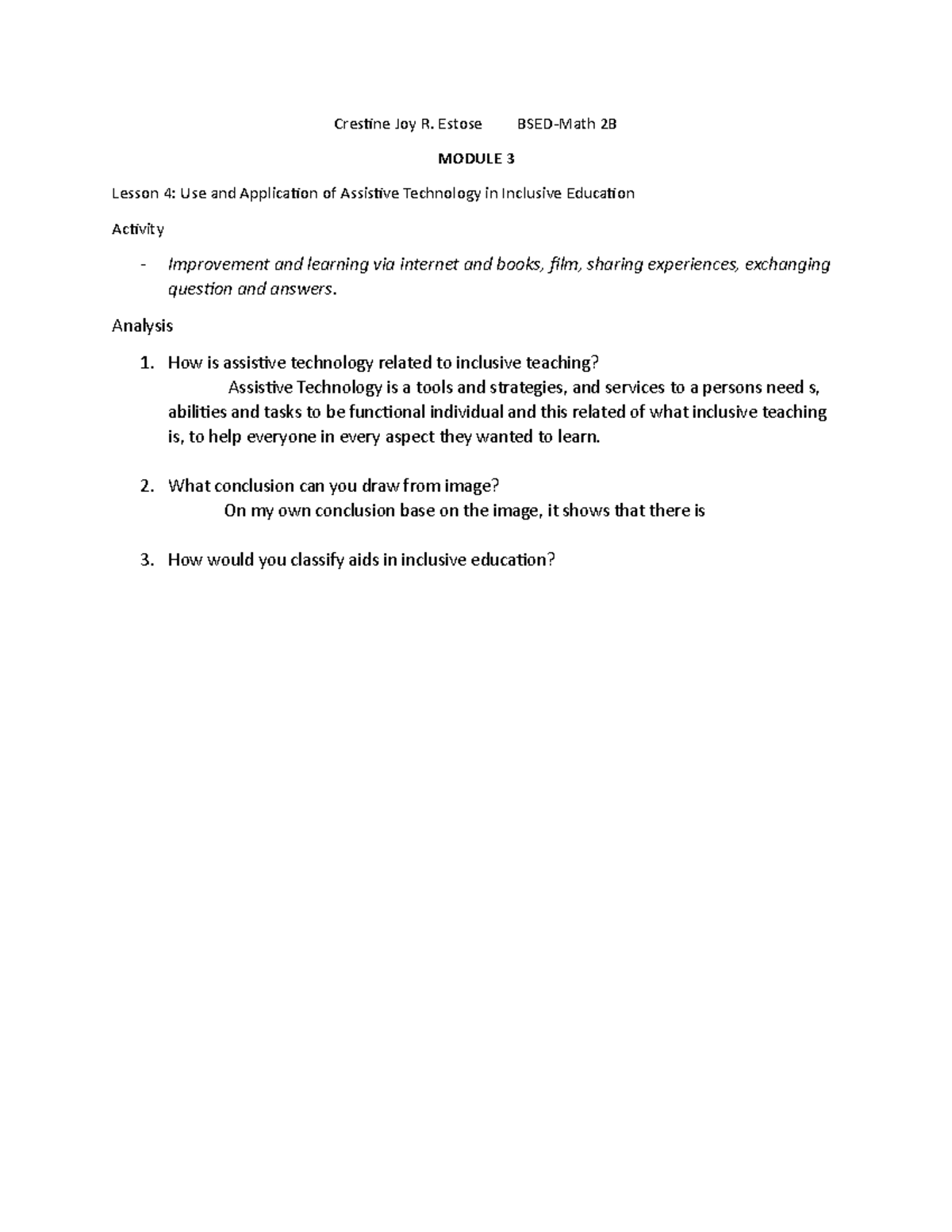 Education Foundation - Crestine Joy R. Estose BSED-Math 2B MODULE 3 ...