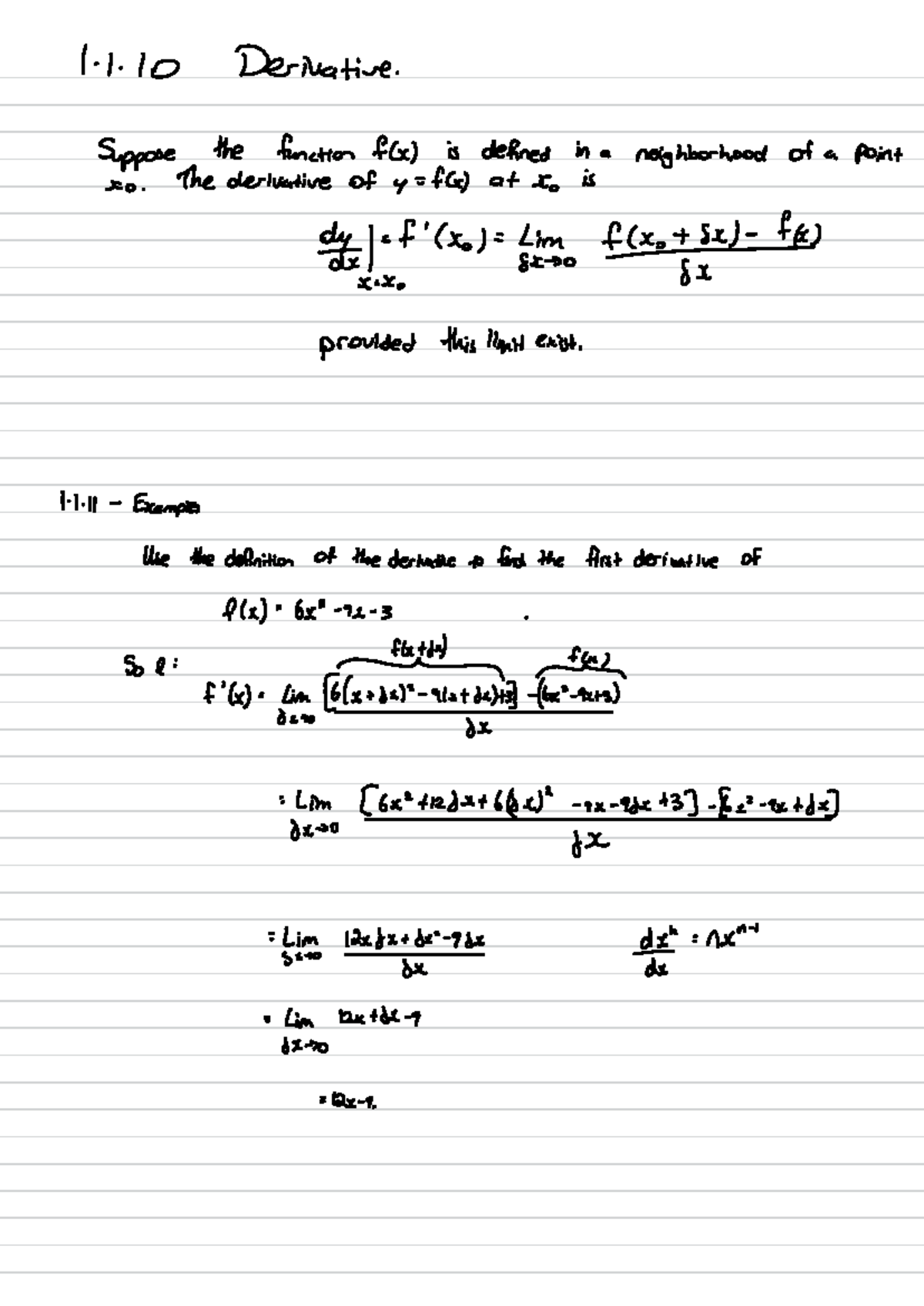 Chapter 1 Lec 2 - Lecture 2 - 10 Derivative Suppose the function f(x) is defined in a ...