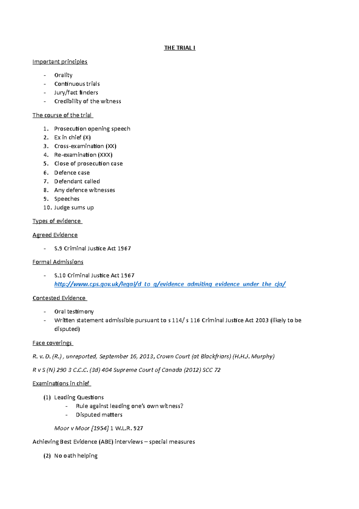 Week 5 lecture - THE TRIAL I Important principles Orality Continuous ...