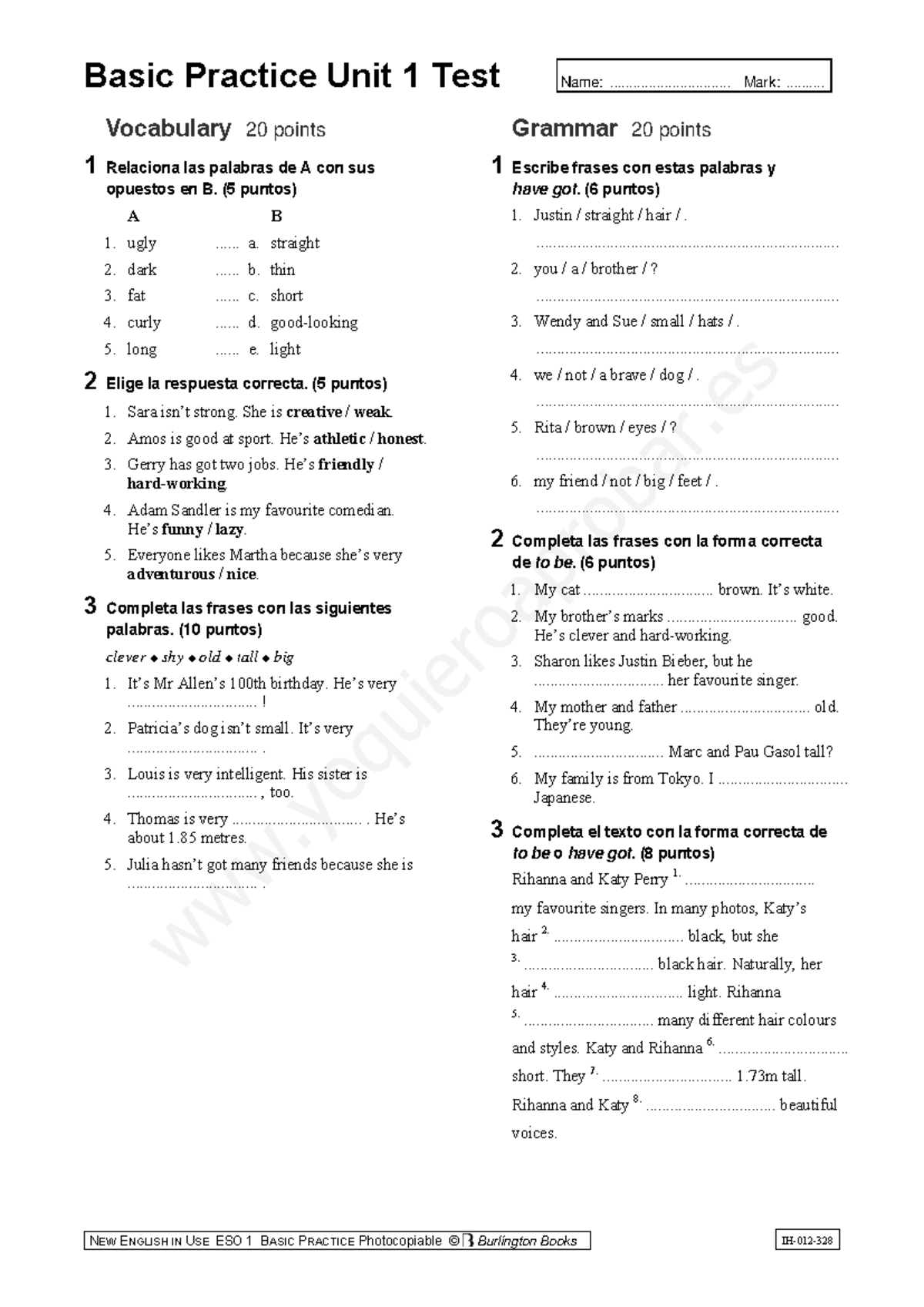 Test ingles - repaso - Basic Practice Unit 1 Test Name ...
