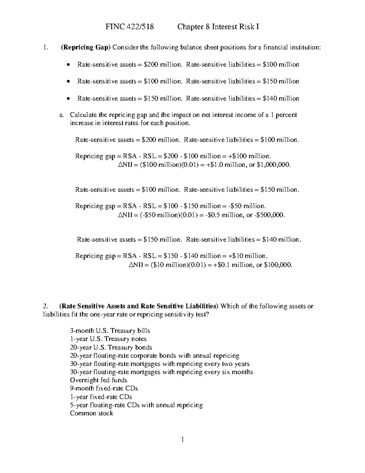 Chapter 8 Interest Rate Risk Problem Sets In-Class Instructor Version ...
