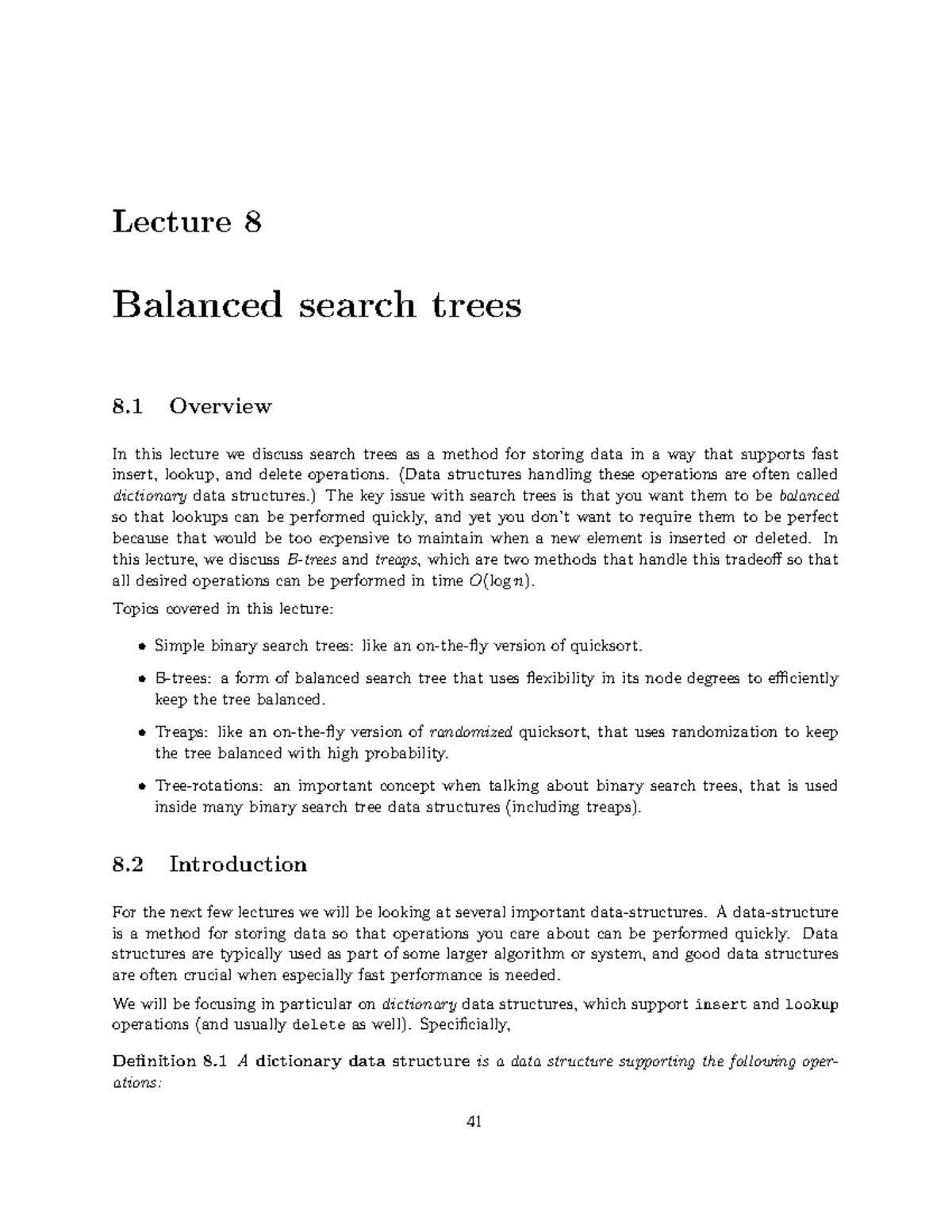 Lect0927 - Lecture notes 8 - Lecture 8 Balanced search trees 8 Overview ...