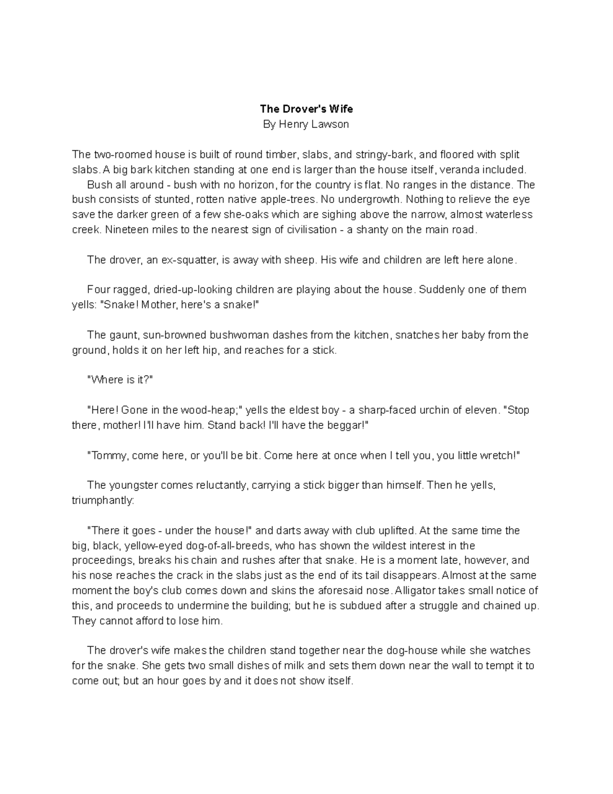 The Drover’s Wife - read this short story it will help you for your ...