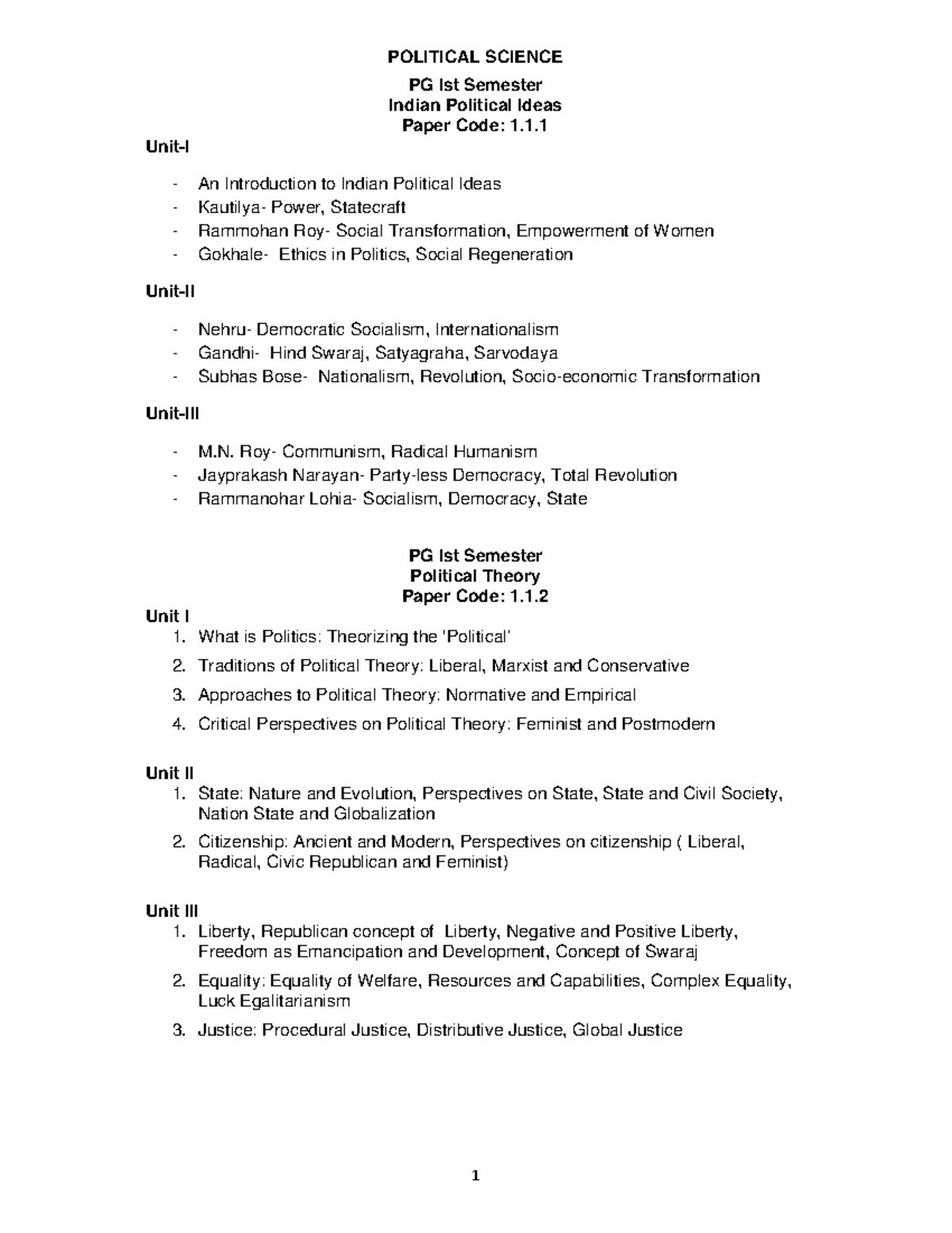 PG-Syllabus - Shyllabus new - POLITICAL SCIENCE PG Ist Semester Indian ...