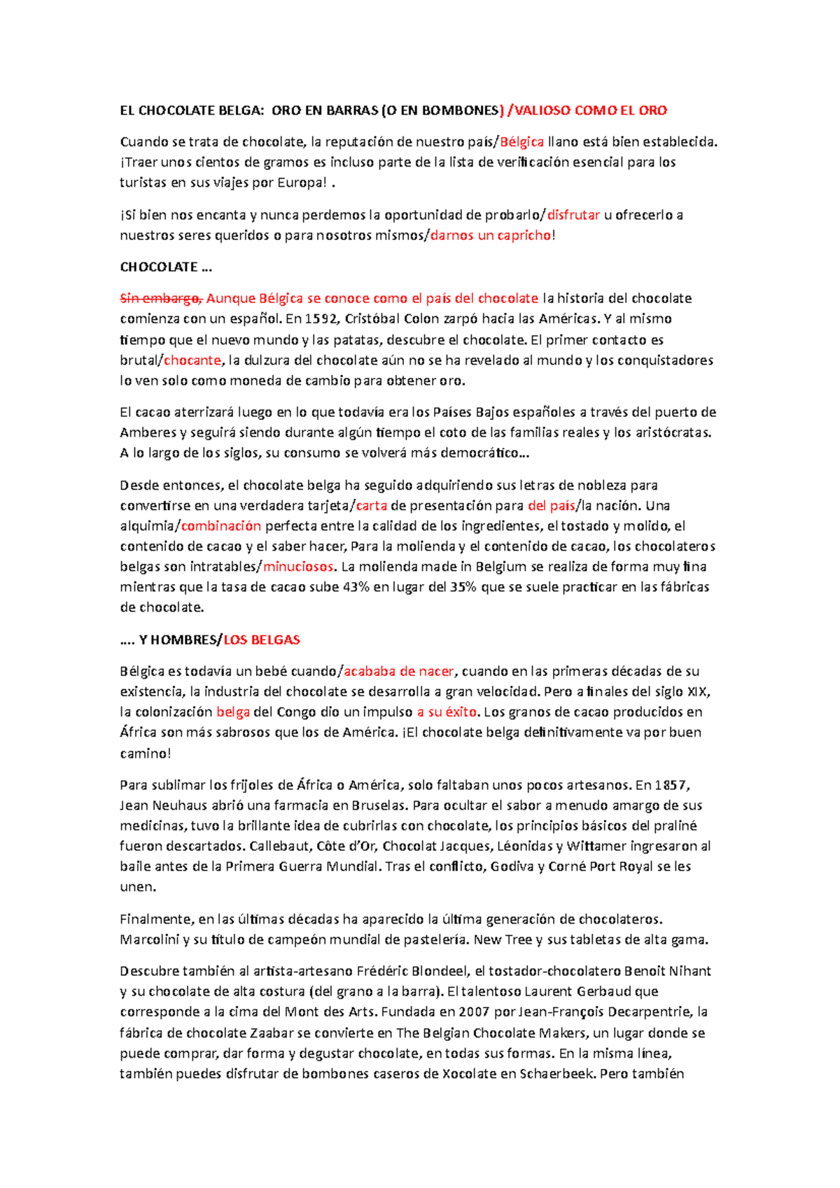 Texto sobre el Chocolate - EL CHOCOLATE BELGA: ORO EN BARRAS (O EN ...