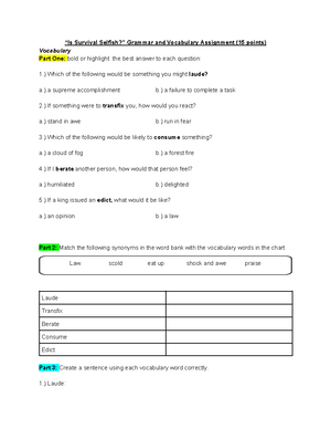Peyton K Honeyman - “Is Survival Selfish Analysis Questions - “Is ...