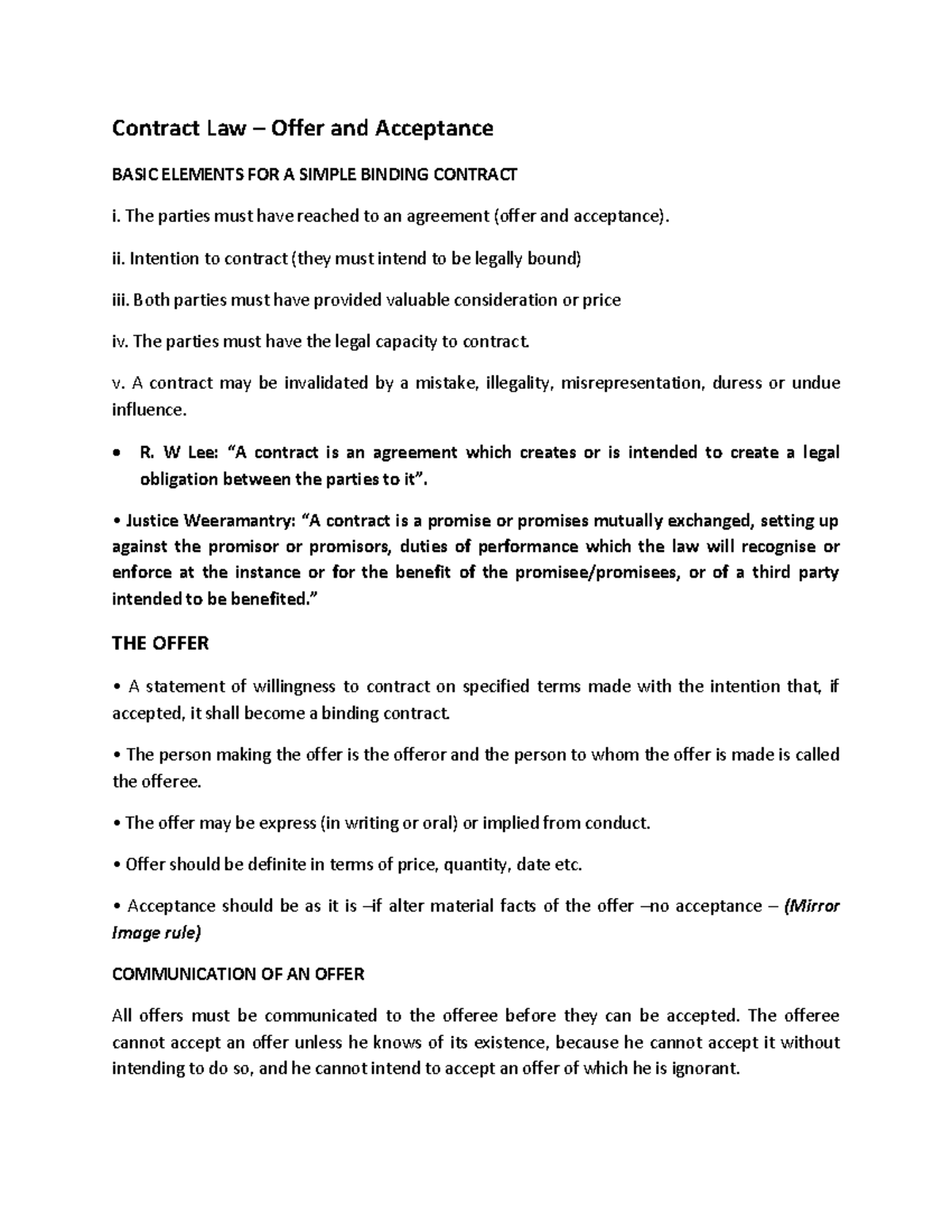 Offer and acceptance - Contract Law – Offer and Acceptance BASIC ...