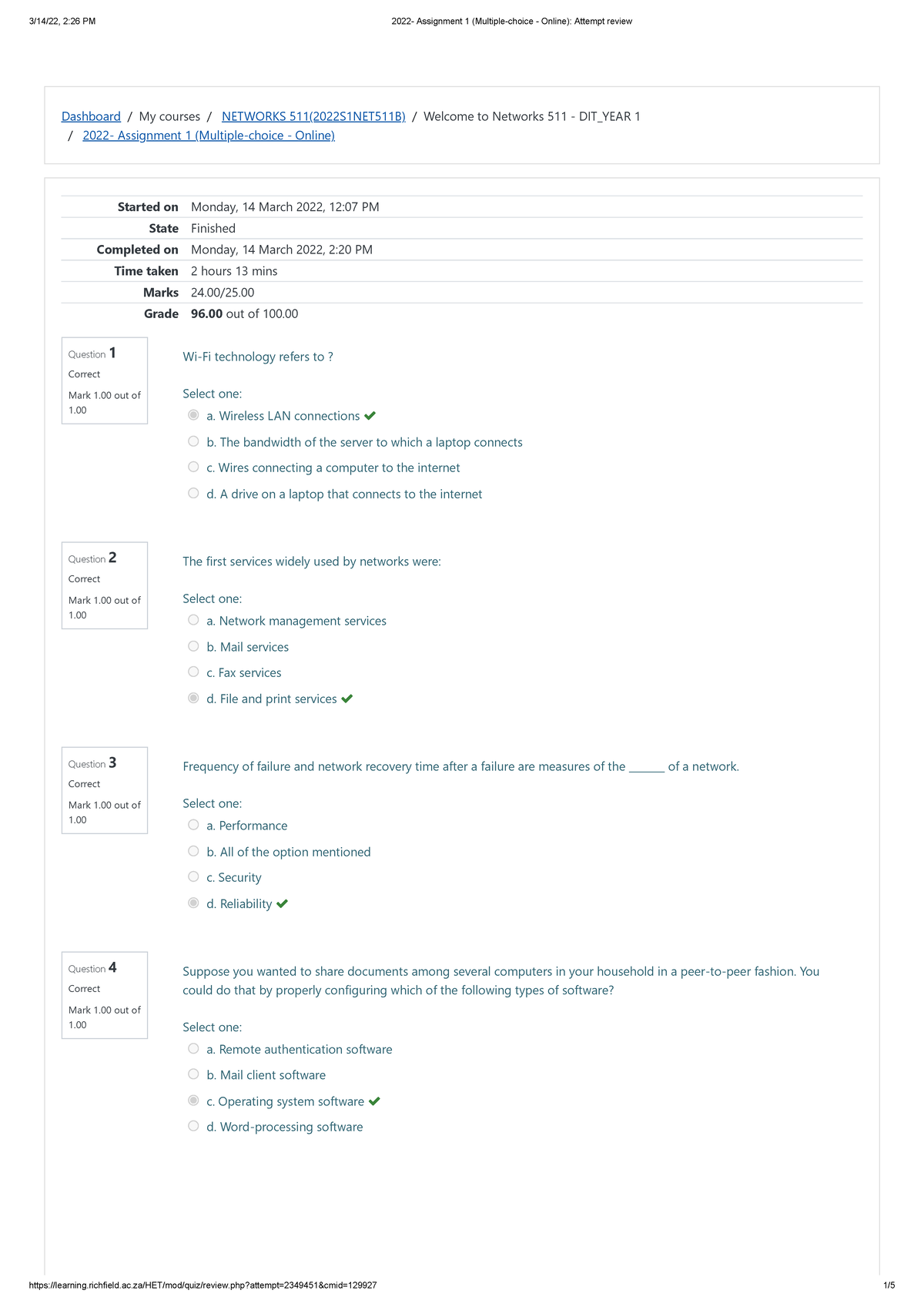Networks 511 Assignemnt 1 - Dashboard / My courses / NETWORKS 511 ...