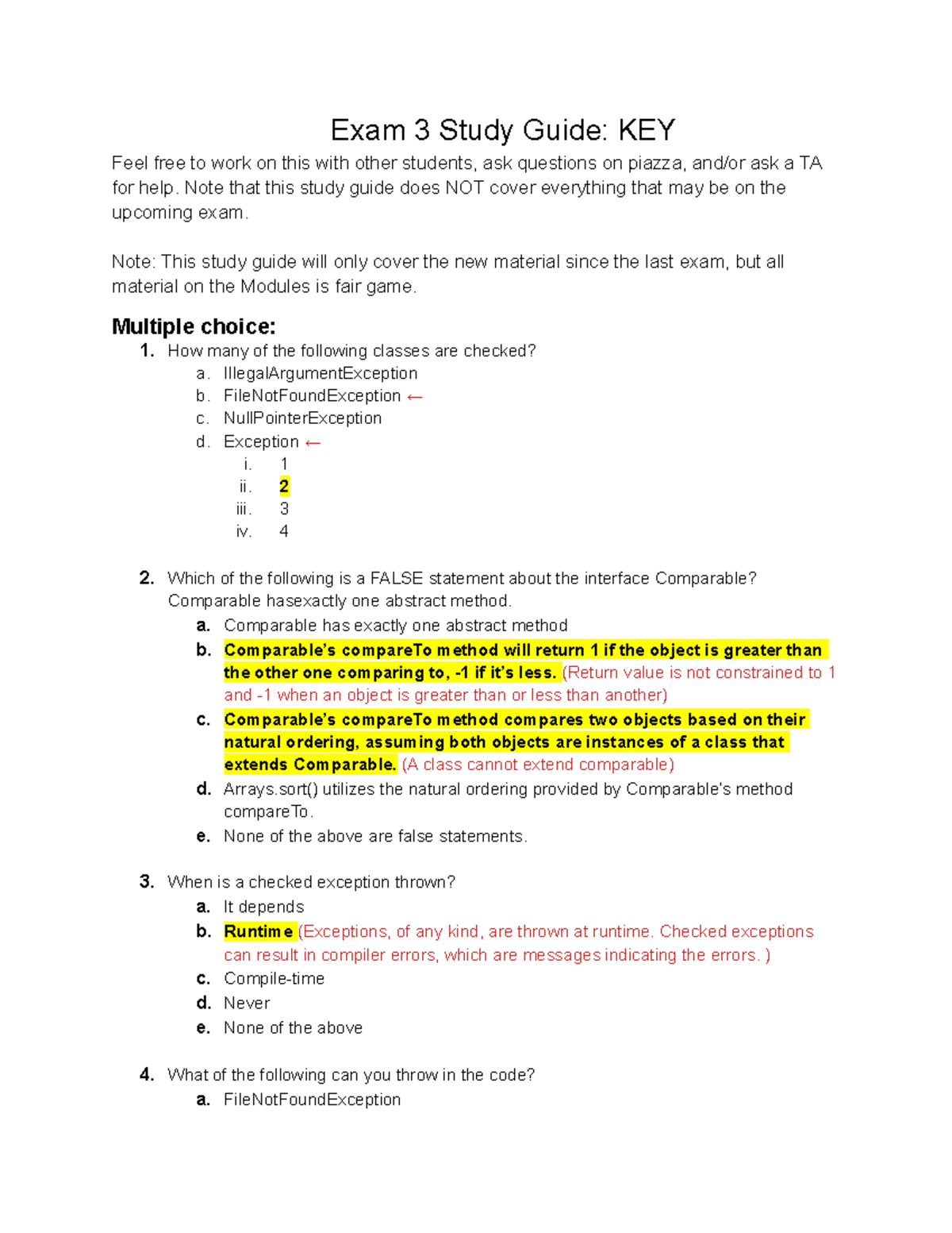 Exam 3 Study Guide Answer Key - Exam 3 Study Guide: KEY Feel free to ...