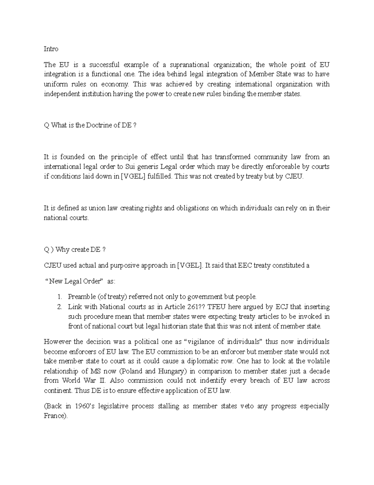 EU Direct effect and State Liability - Intro The EU is a successful ...