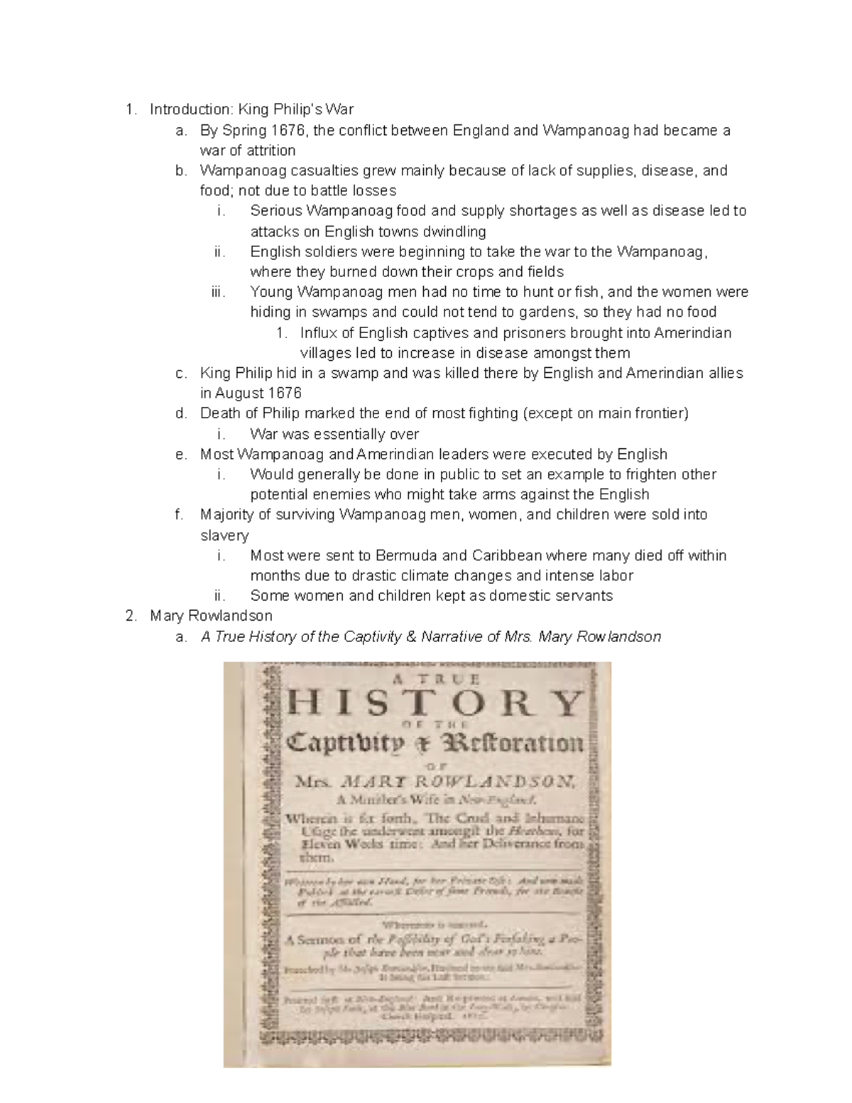 Name of War Lecture 9 21 - Introduction: King Philip’s War a. By Spring ...