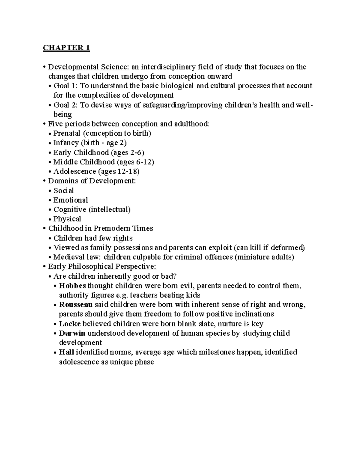 Notes - CHAPTER 1 Developmental Science: an interdisciplinary field of ...