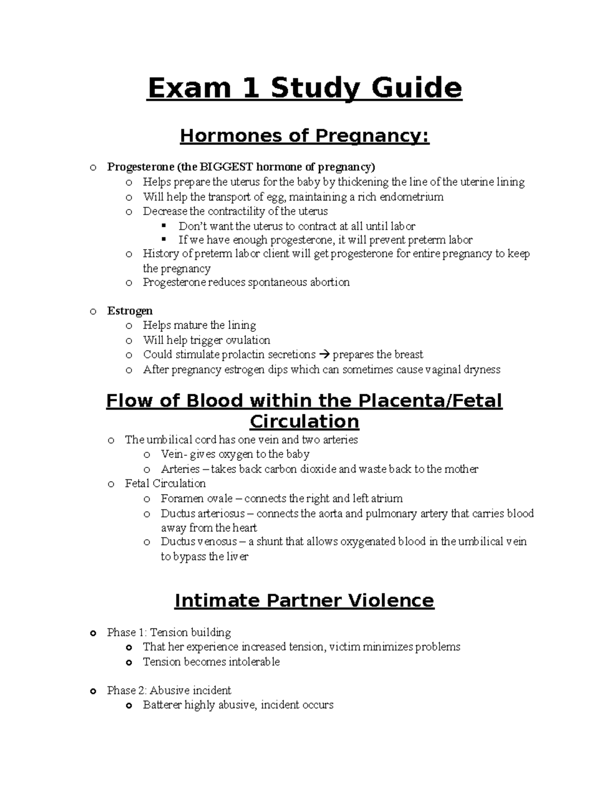 Maternity Exam 1 Study Guide - Exam 1 Study Guide Hormones of Pregnancy ...