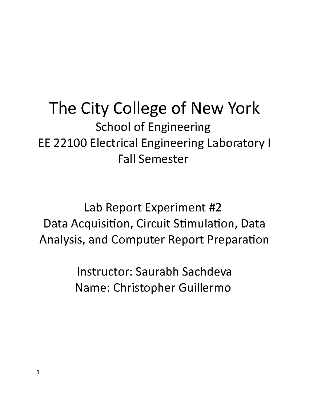 Lab 2 Report - The City College of New York School of Engineering EE ...