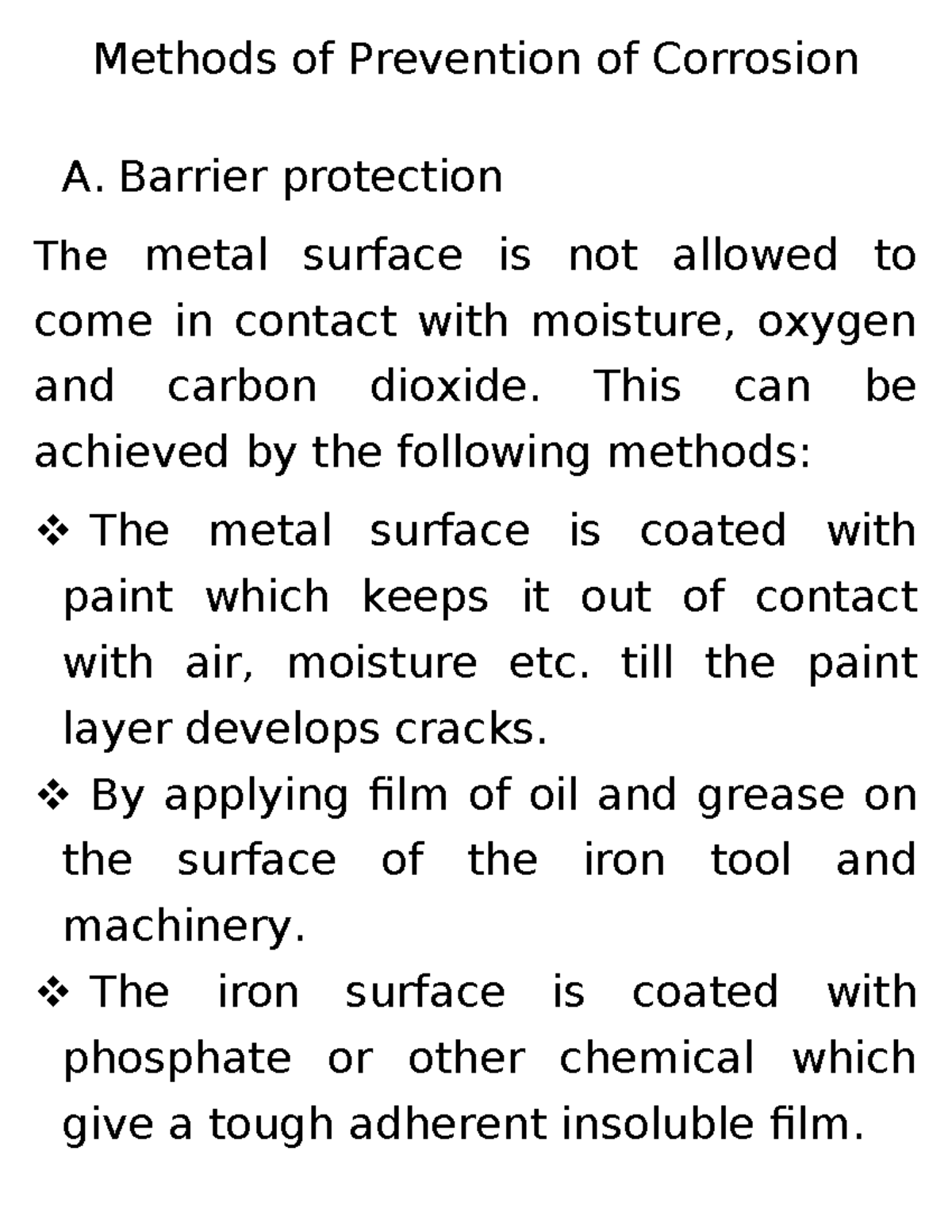 Methods of Prevention of Corrosion - Barrier protection The metal ...