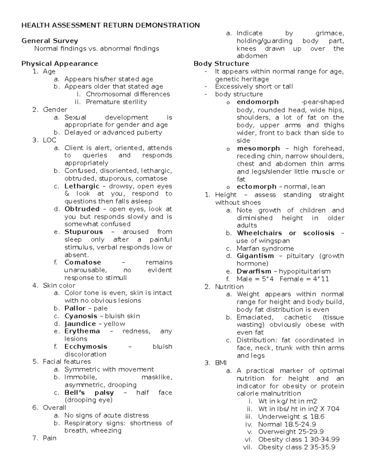 Health Assessment Return Demonstration - HEALTH ASSESSMENT RETURN ...