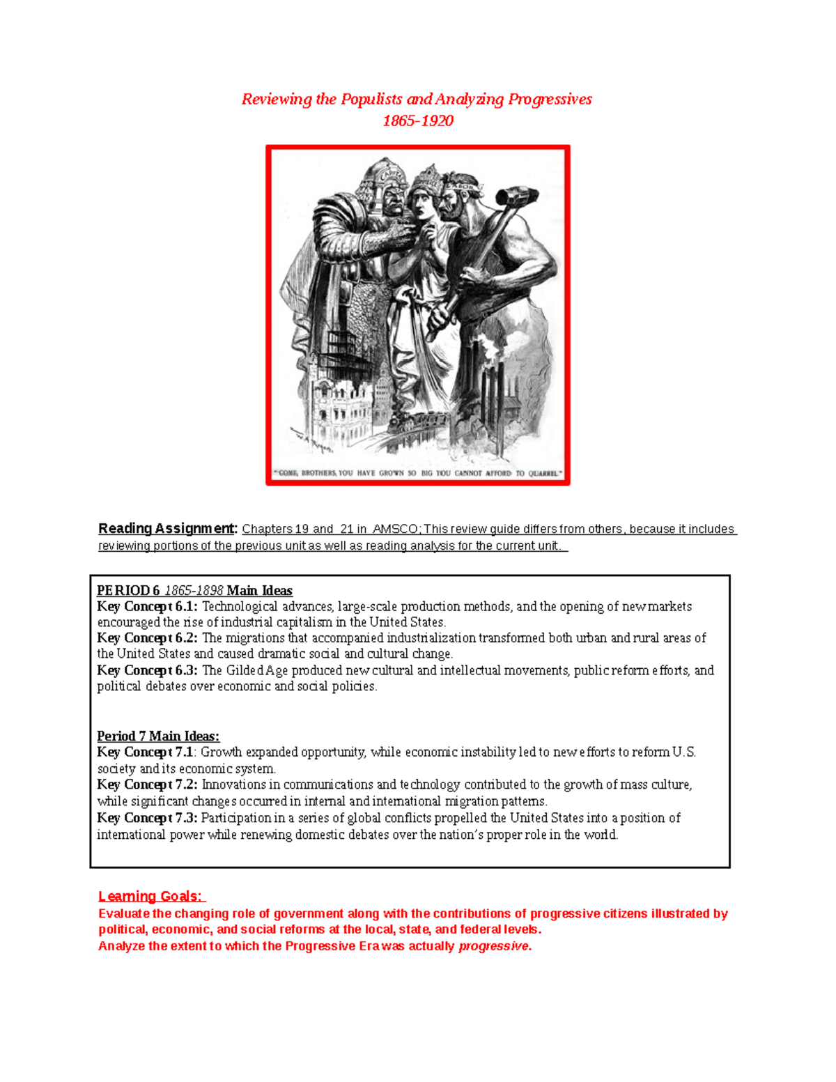 CH21 - Study guide - Reviewing the Populists and Analyzing Progressives ...