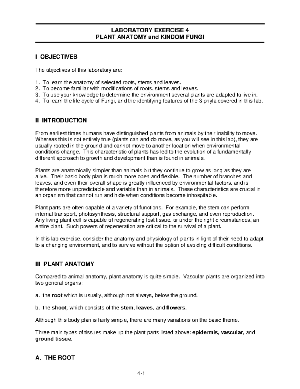 BIOL 1215 - Lab 4 Plant Anatomy - LABORATORY EXERCISE 4 PLANT ANATOMY ...