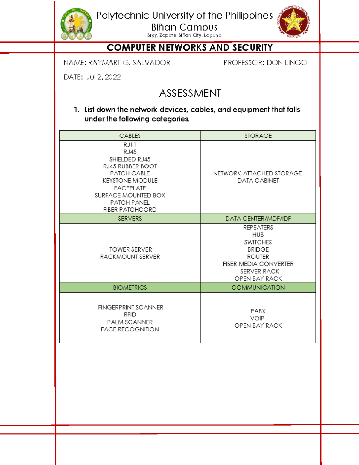 Salvador Assessment - ASDAWD - COMPUTER NETWORKS AND SECURITY ...