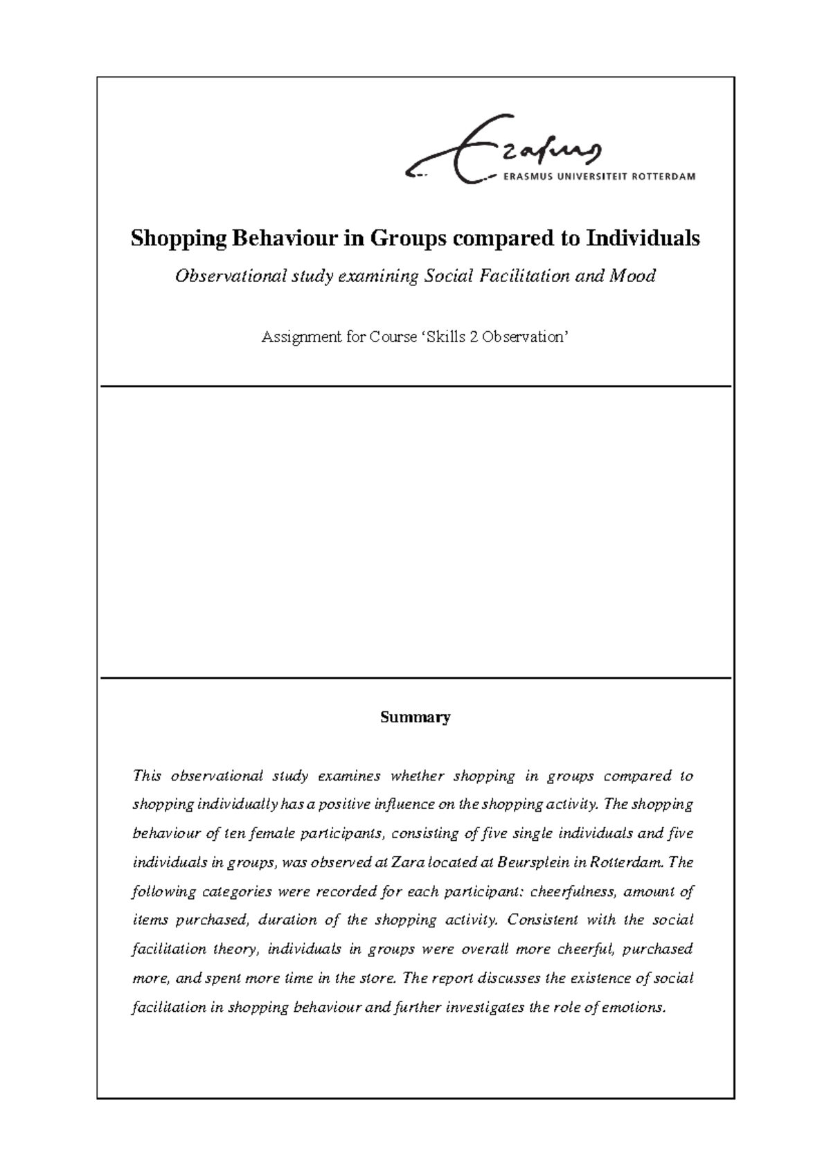 Observation Skills Practical Research Report example-1 - Shopping ...