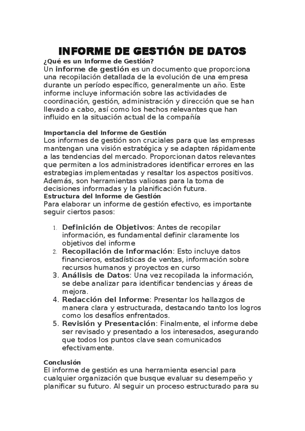 Informe DE Gestión DE Datos - INFORME DE GESTIÓN DE DATOS ¿Qué es un ...