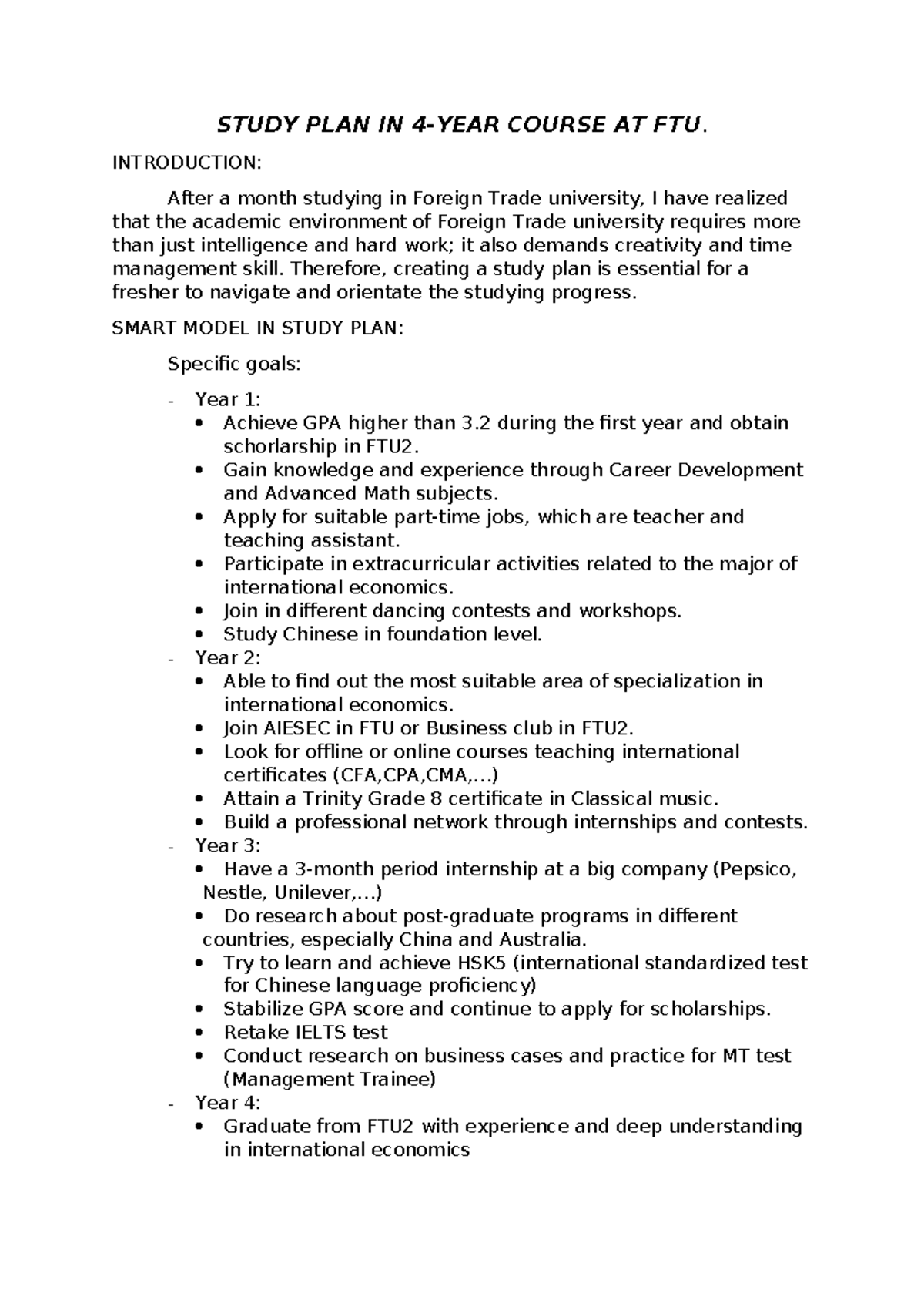 Study PLAN - individual - STUDY PLAN IN 4-YEAR COURSE AT FTU ...