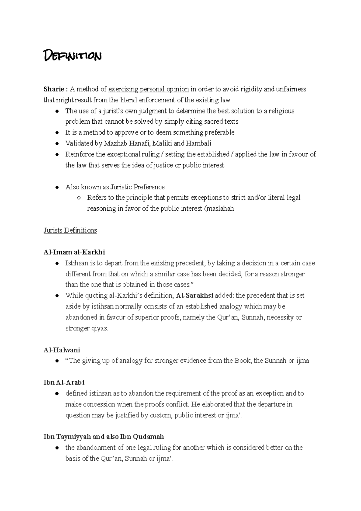 Istihsan (Equity) - Definition Sharie : A method of exercising personal ...
