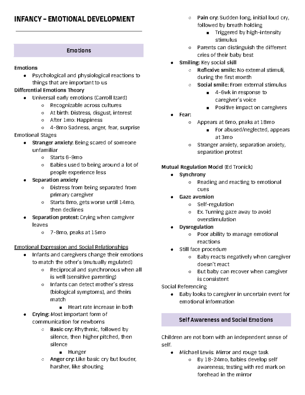CLDP 3310 Notes 7 - Emotional Development - INFANCY - EMOTIONAL ...